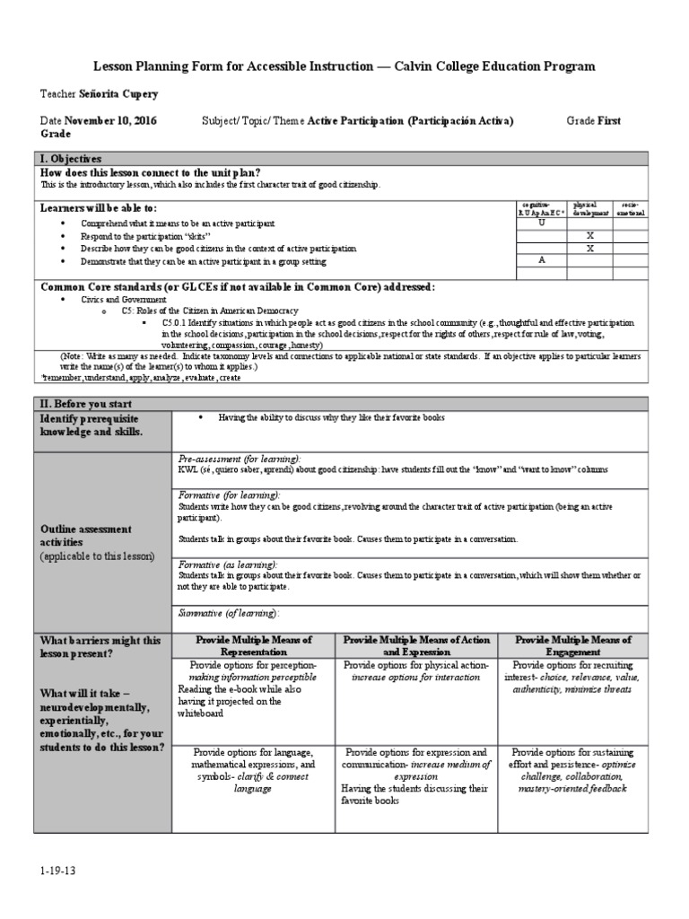 Lesson Plan - Active Participant | PDF | Lesson Plan | Learning