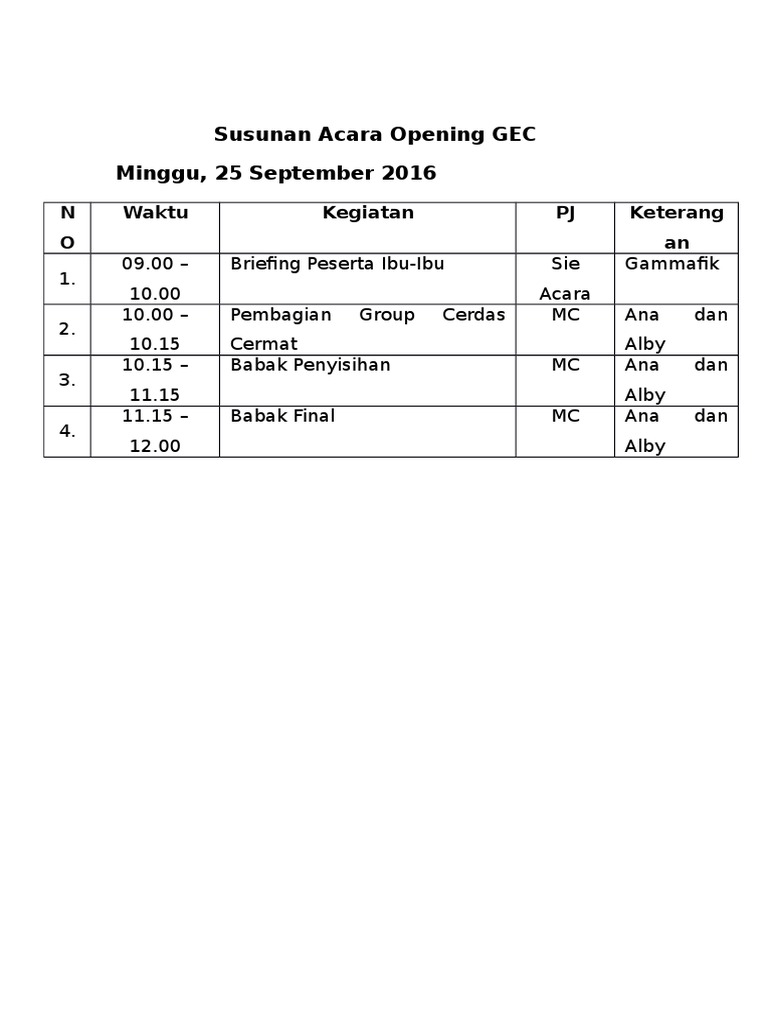 Susunan Acara Cerdas Cermat | PDF
