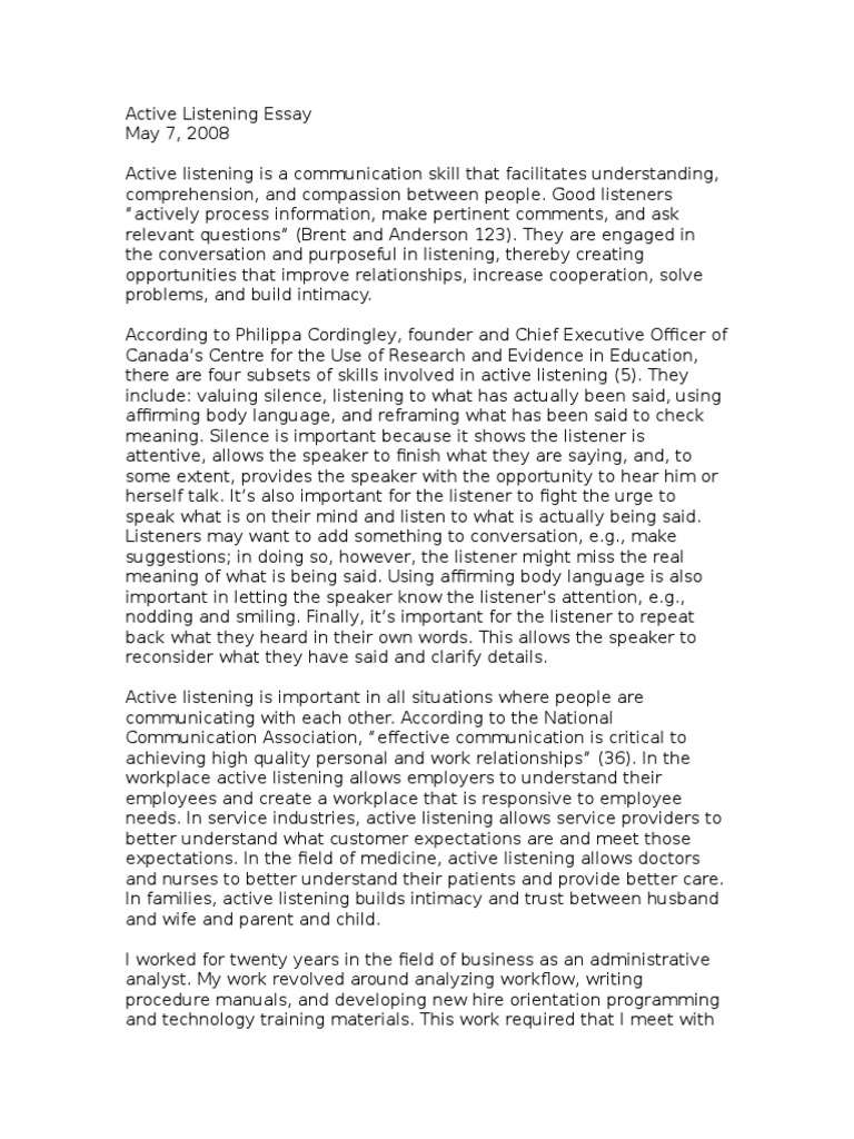 Active Listening Essay | PDF | Teachers | Classroom Management