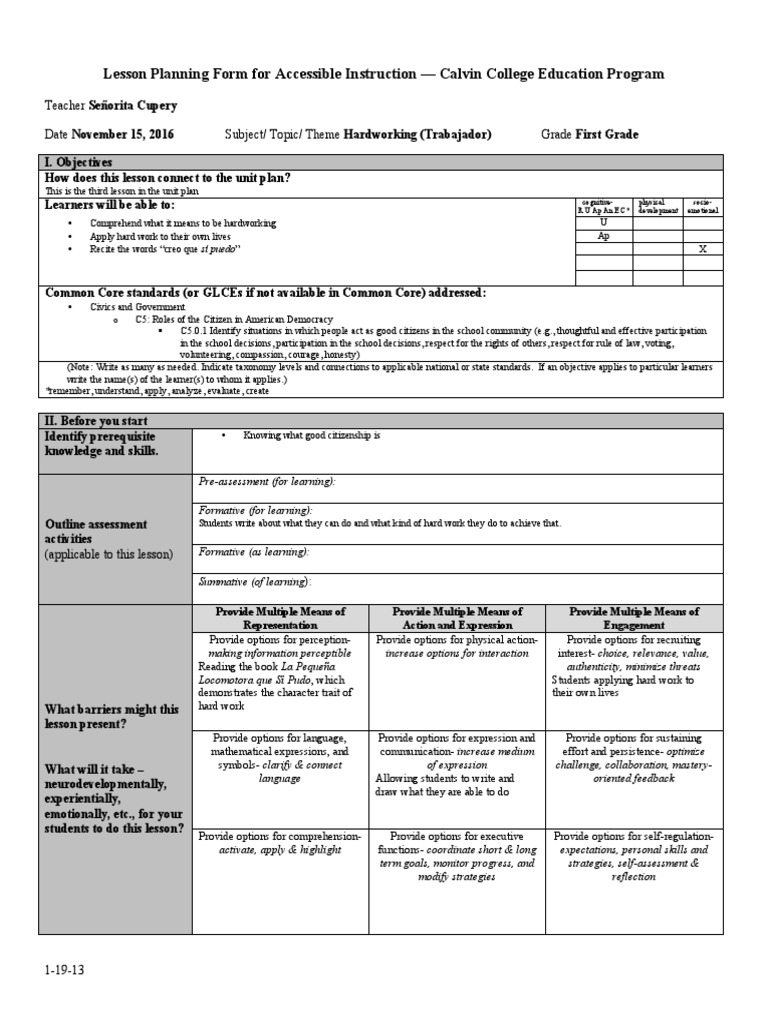 Lesson Plan - Hardworking PDF | PDF | Lesson Plan | Cognition