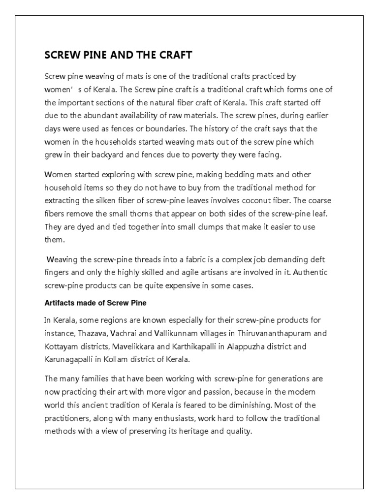 Screw Pine Craft: Tradition and Innovation | PDF | Weaving | Arts (General)