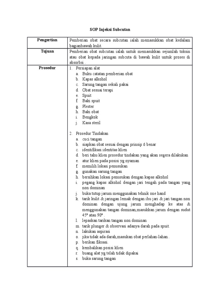 SOP Injeksi Subcutan | PDF