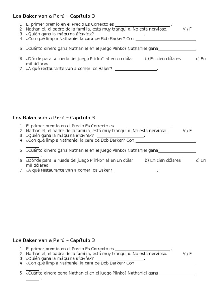 Los Baker en Perú: Capítulo 3 Resumen | PDF | Ocio | Deportes