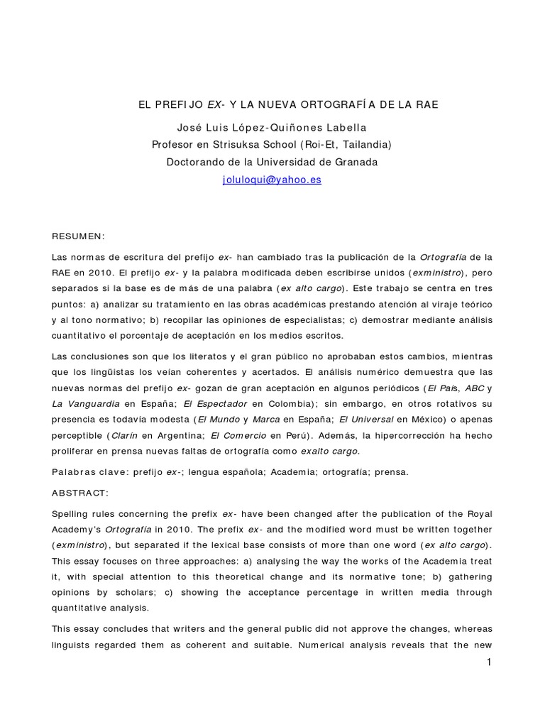 El Prefijo Ex - y La Nueva Ortografía de La RAE PDF | PDF