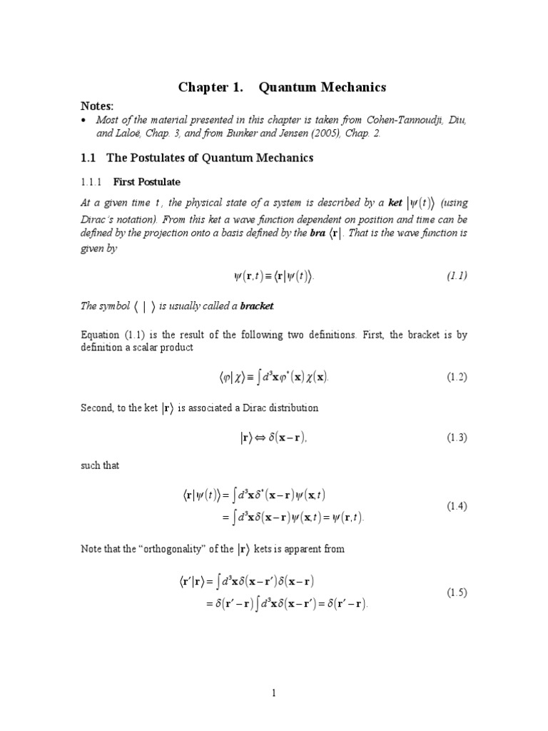 Chapter 1. Quantum Mechanics: Notes | PDF | Hamiltonian (Quantum ...