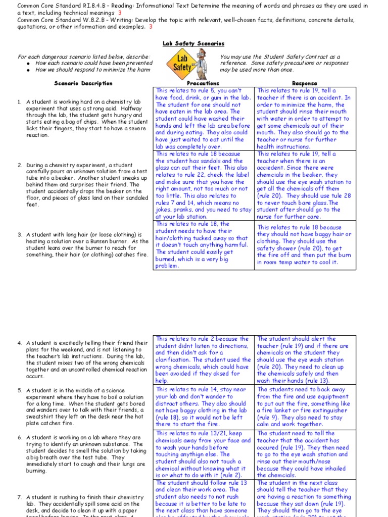 Graded-Lab Safety Scenarios 2016-2017 | PDF | Laboratories | Nature
