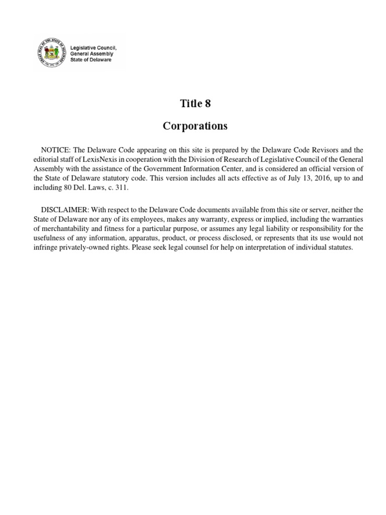 DGCL | PDF | Board Of Directors | Corporations