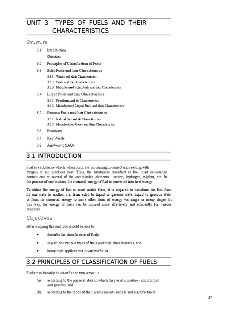 Unit 3 Types of Fuels and Their Characteristics | Download Free PDF ...