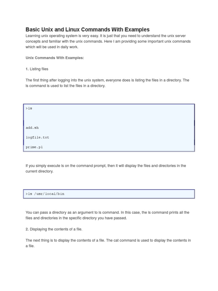 Basic Unix and Linux Commands With Examples | PDF | Computer ...