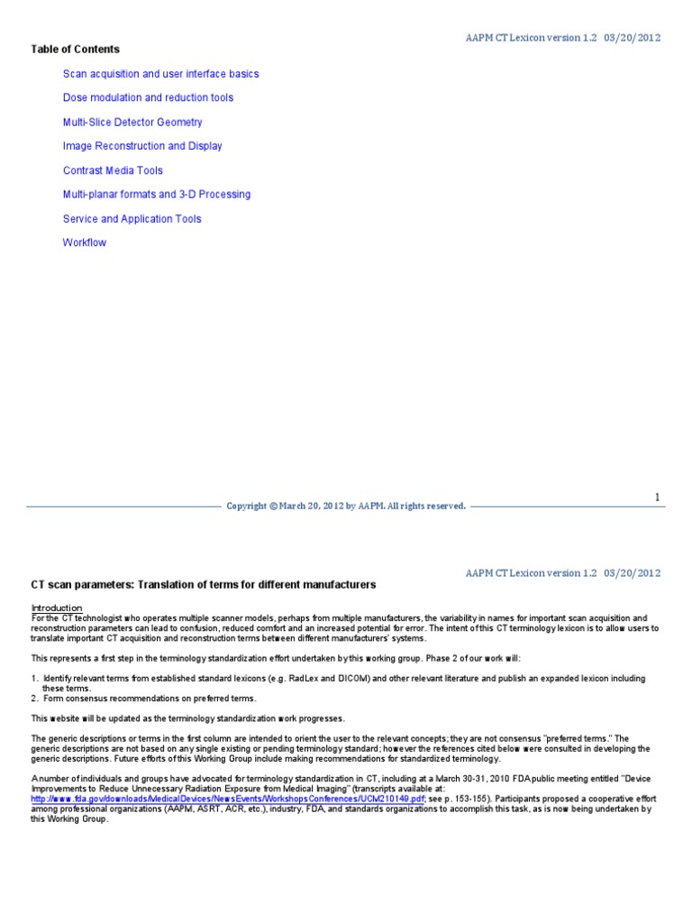 CT Terminology Lexicon | PDF | Ct Scan | Image Scanner