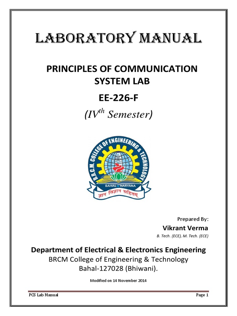 Laboratory Manual: Principles of Communication System Lab | PDF | Frequency Modulation | Modulation