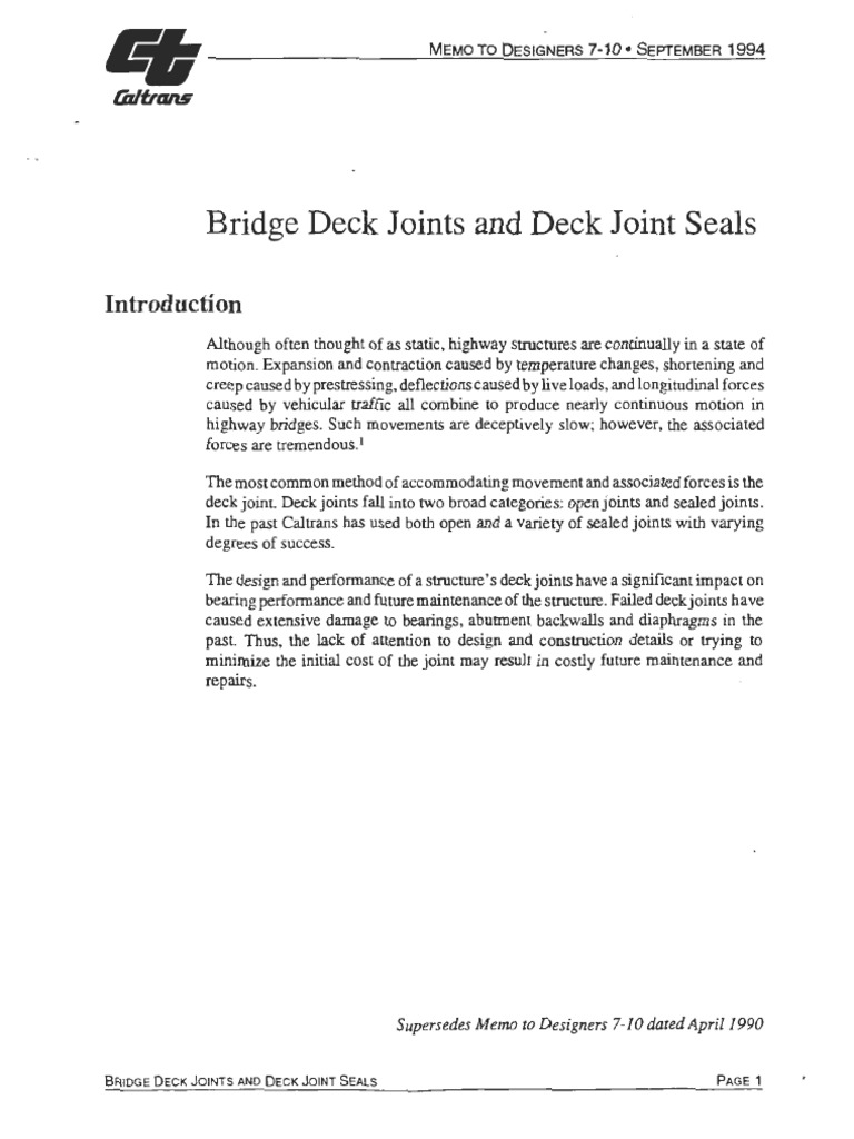 Bridge Deck Joints and Deck Joint Seals | PDF | Specification ...