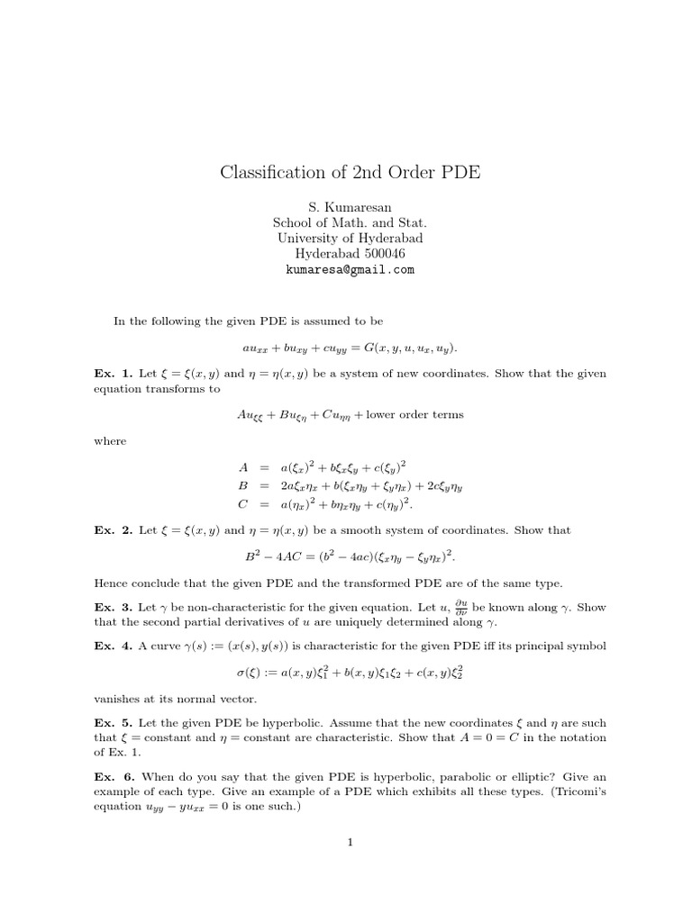 Classification of Second Order PDE | PDF | Partial Differential Equation | Multivariable Calculus