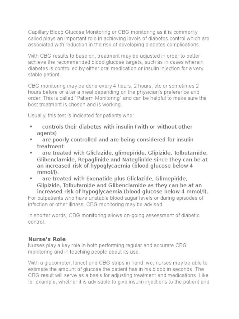 Capillary Blood Glucose Monitoring or CBG Monitoring | PDF | Blood ...