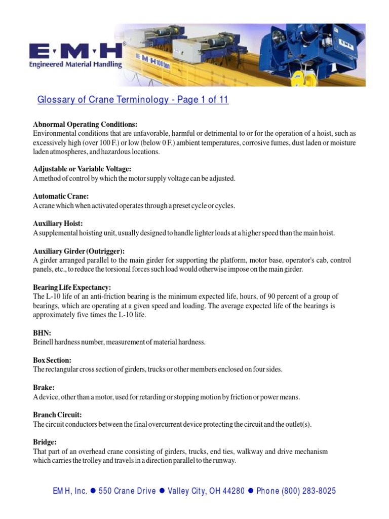 Crane Terminology Glossary | PDF | Crane (Machine) | Elevator