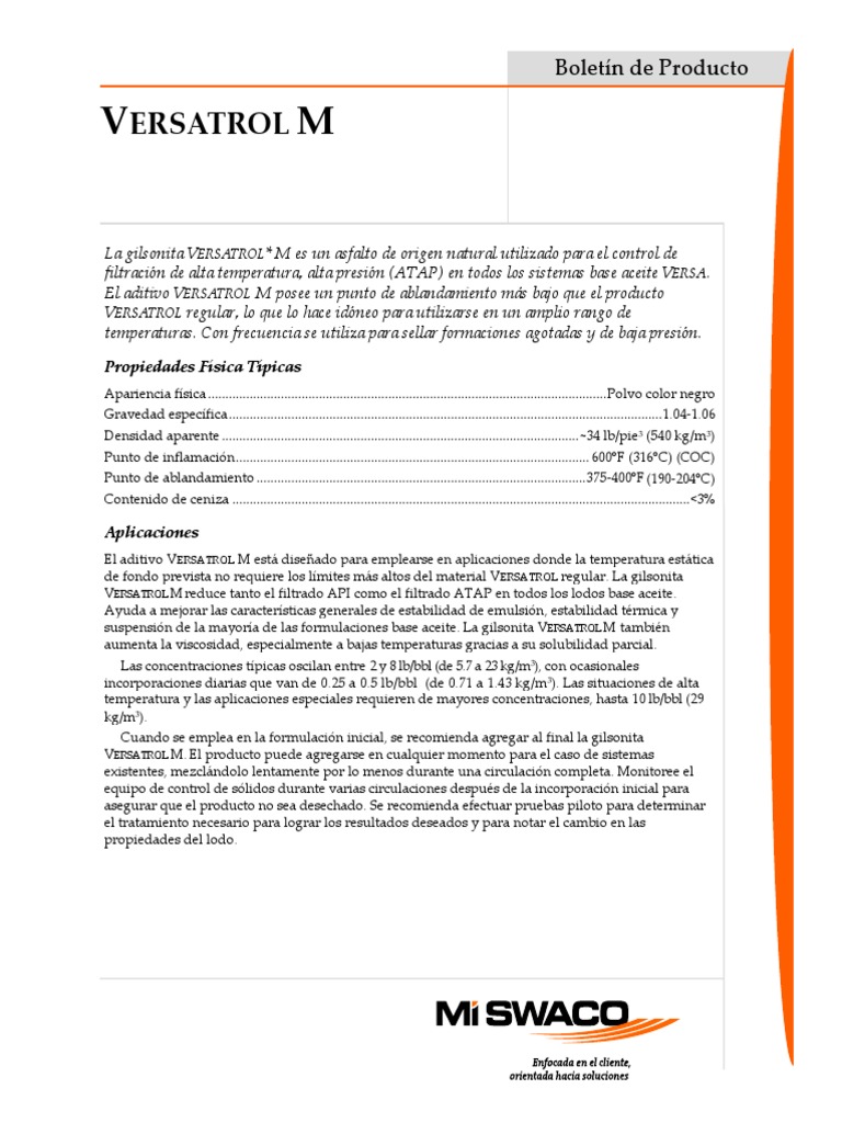 Versatrol M | PDF | Filtración | Química