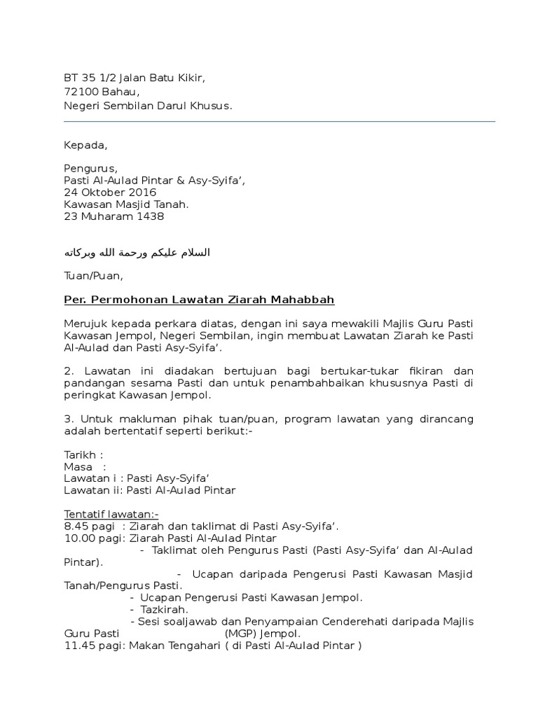 Surat Lawatan Ke Melaka | PDF