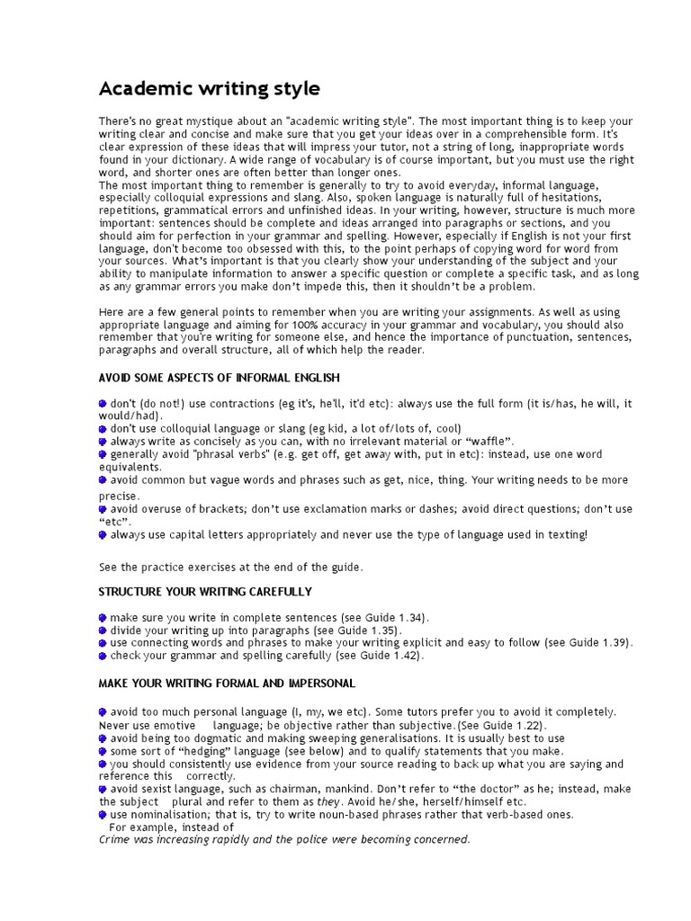 Academic Writing Style | PDF | Subject (Grammar) | Phrase
