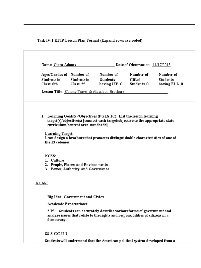 13 Colonies Travel Brochure - Lesson Plan | PDF | Individualized ...