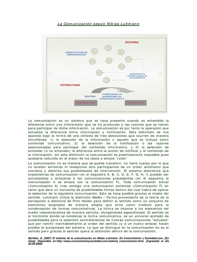 Comunicacion Segun Nicklas Luhmann | PDF | Comunicación | Verdad