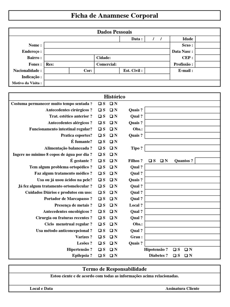 Ficha Anamnese Corporal | PDF | Especialidades médicas | Medicina Clínica