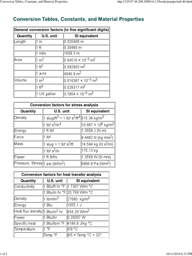 Conversion Tables, Constants, and Material Properties | PDF