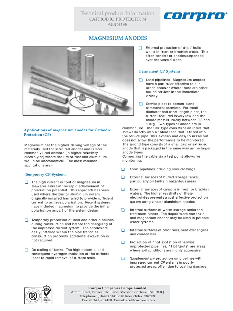 Corrpro Magnesium Anodes | PDF | Building Materials | Materials