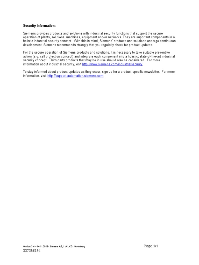 Security Information:: Page 1/1 | PDF | Siemens | Computing
