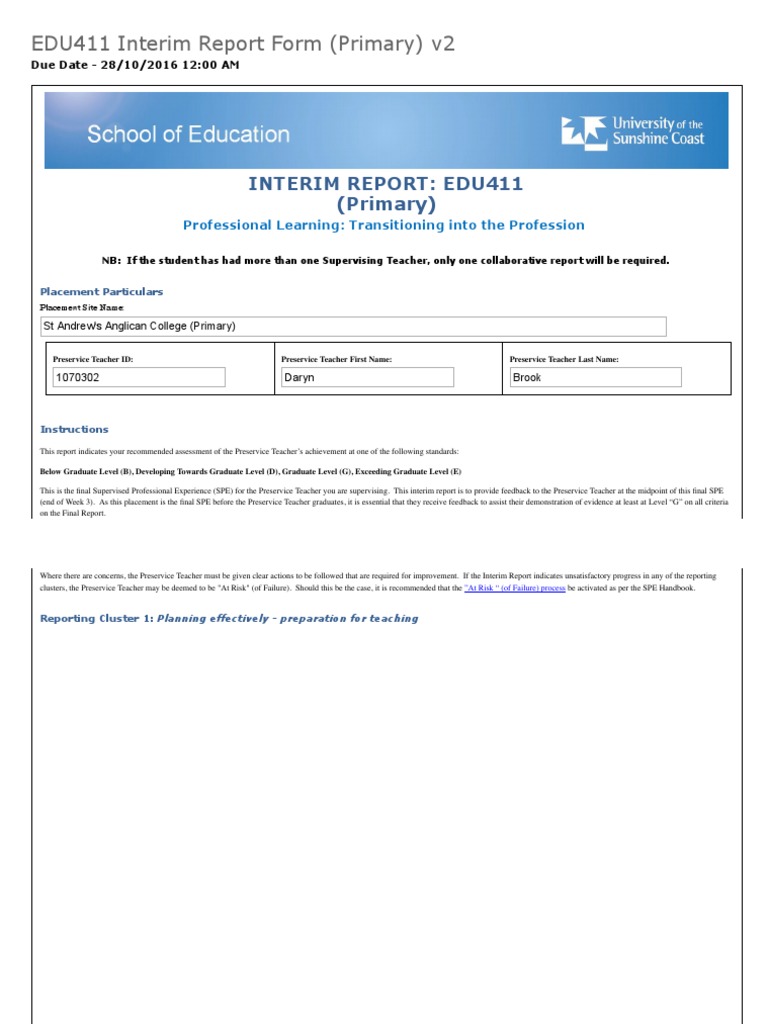 Sonia - Edu411 Interim Report Form Primary v2 | PDF | Educational ...