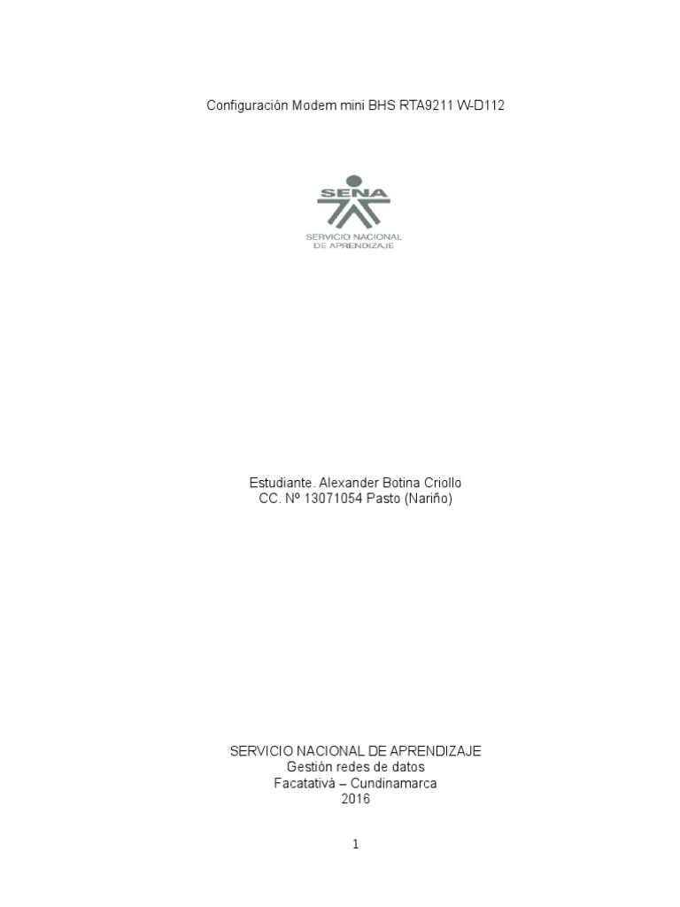 Septiembre 15 de 2016, Configuración Modem Mini BHS RTA9211 W-D112 ...