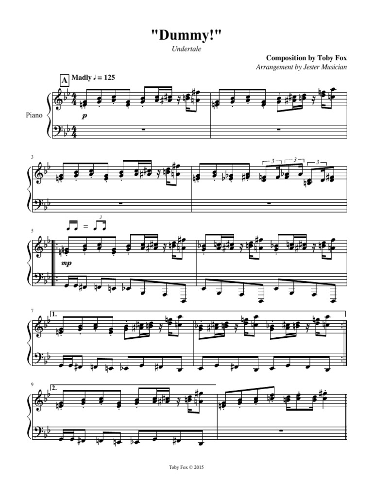 Undertale - Dummy Piano Sheet Music | Entertainment | Performing Arts