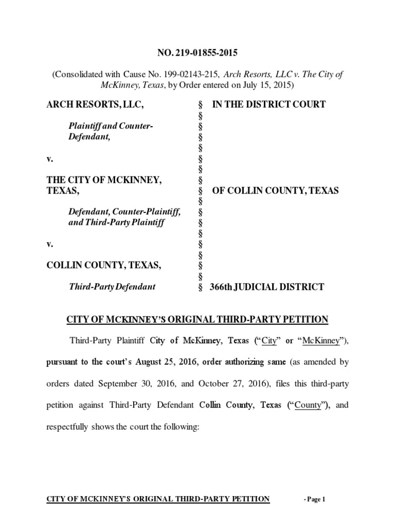 Arch Resorts 3rd Party Petition Final | PDF | Declaratory Judgment ...