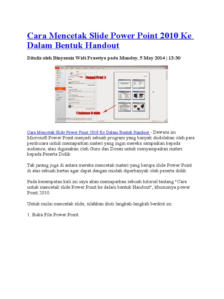 Cara Mencetak Slide Power Point 2010 Ke Dalam Bentuk Handout | PDF