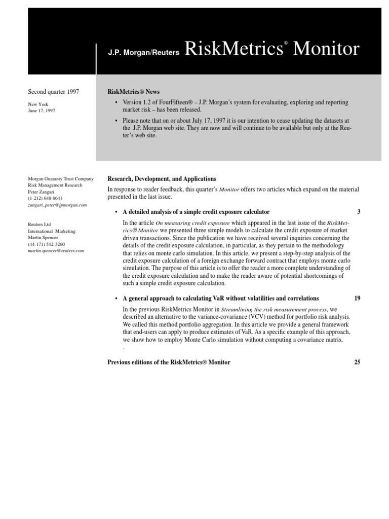 RiskMetrics (Monitor) 3 | PDF | Variance | Value At Risk