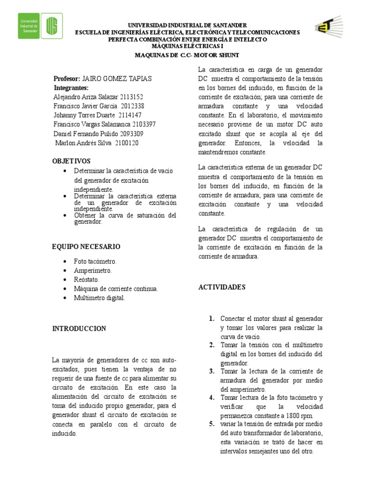 Características de Generadores DC Shunt | PDF | Generador eléctrico ...