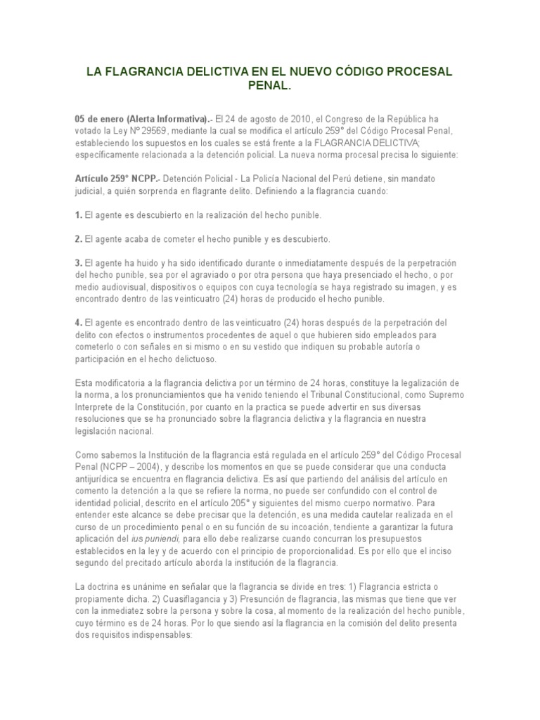 Flagrancia Nuevo Código Procesal Penal | PDF | Delito | Derecho penal