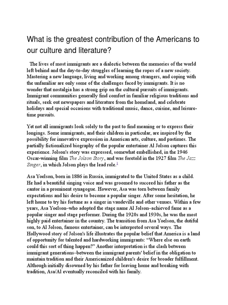 Immigrant Influence on American Culture | PDF | Art | Classics