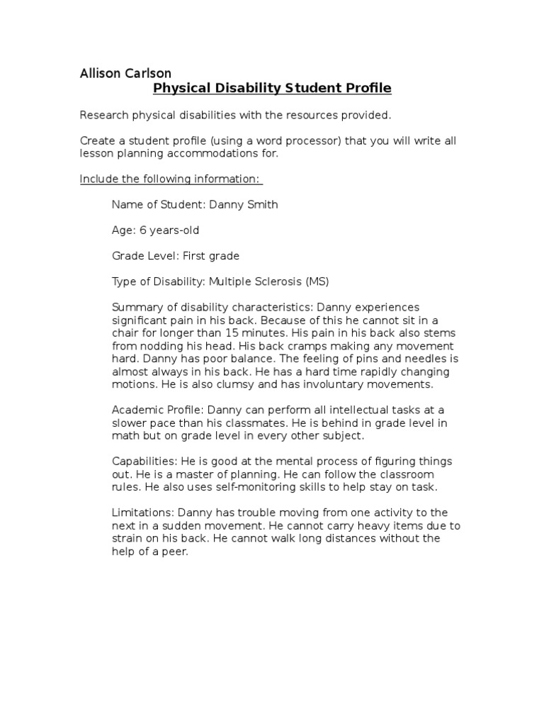 Physical Disability Student Profile | PDF