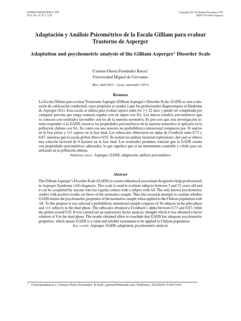 Escala Gilliam PDF | PDF | Síndrome de Asperger | Alfa de Cronbach