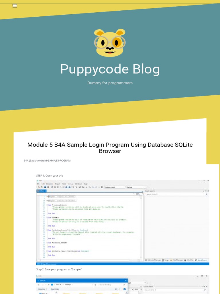 Module 5 B4A Sample Login Program Using Database SQLite Browser - Puppycode Blog | PDF ...