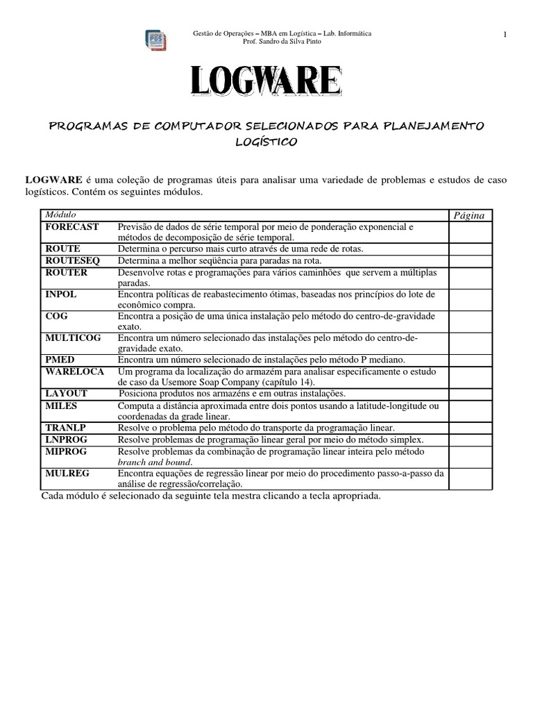 Logware Aula Lab PDF | PDF | Programação linear | Armazém
