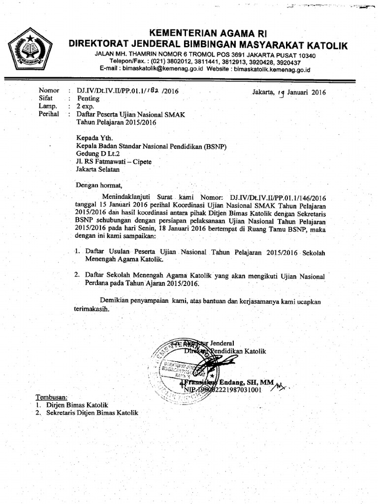 Surat Ditjen Bimas Katolik Kemenag | PDF