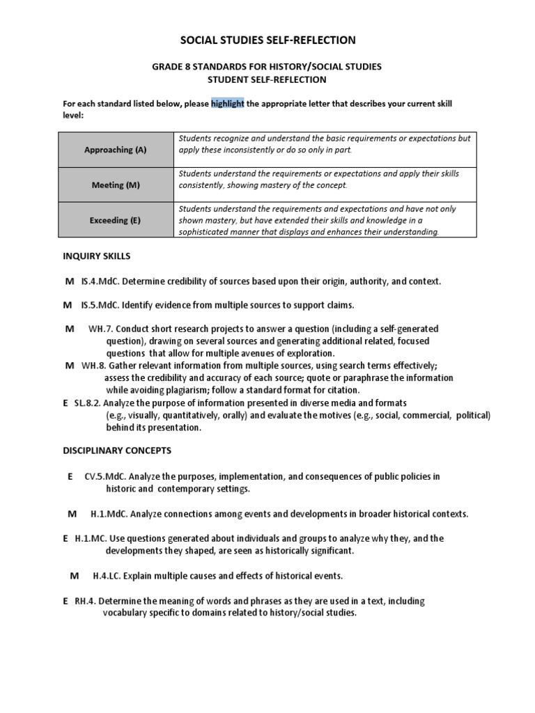 Grade 8 Social Studies Reflection | PDF | Epistemology | Cognition
