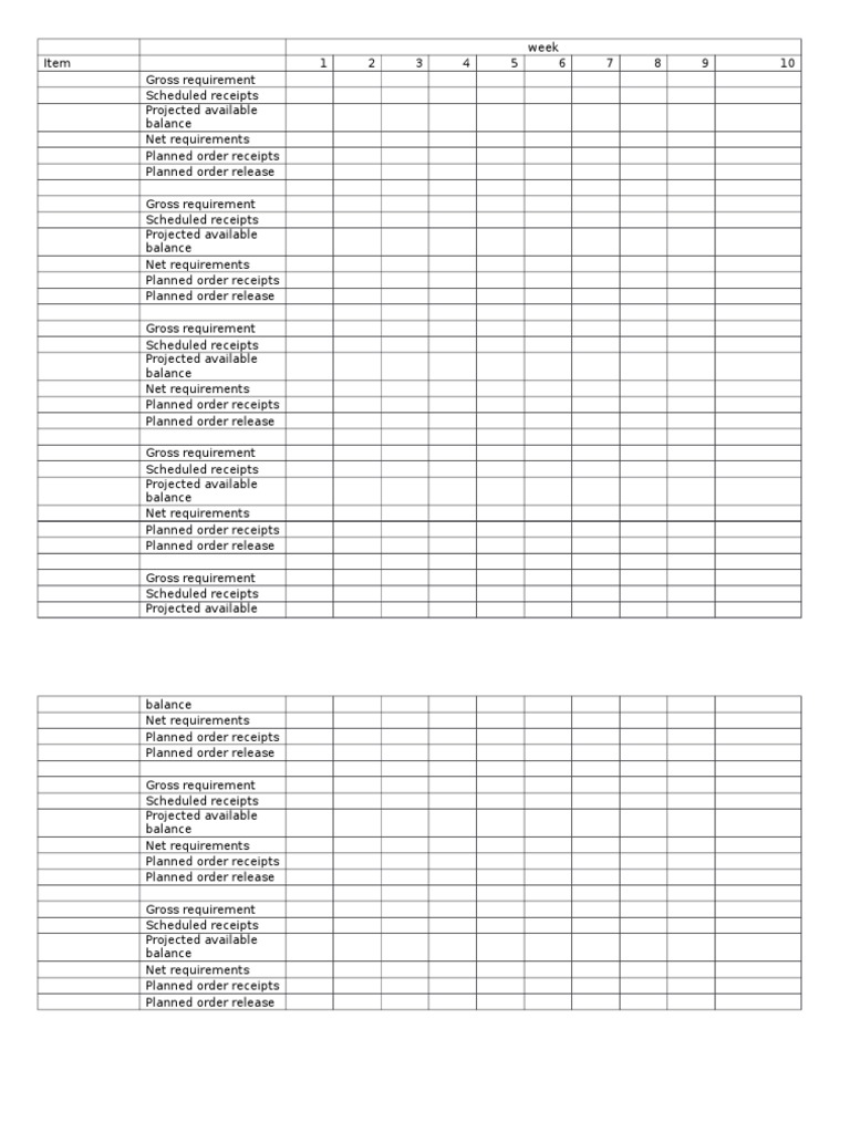MRP Blank Table | PDF