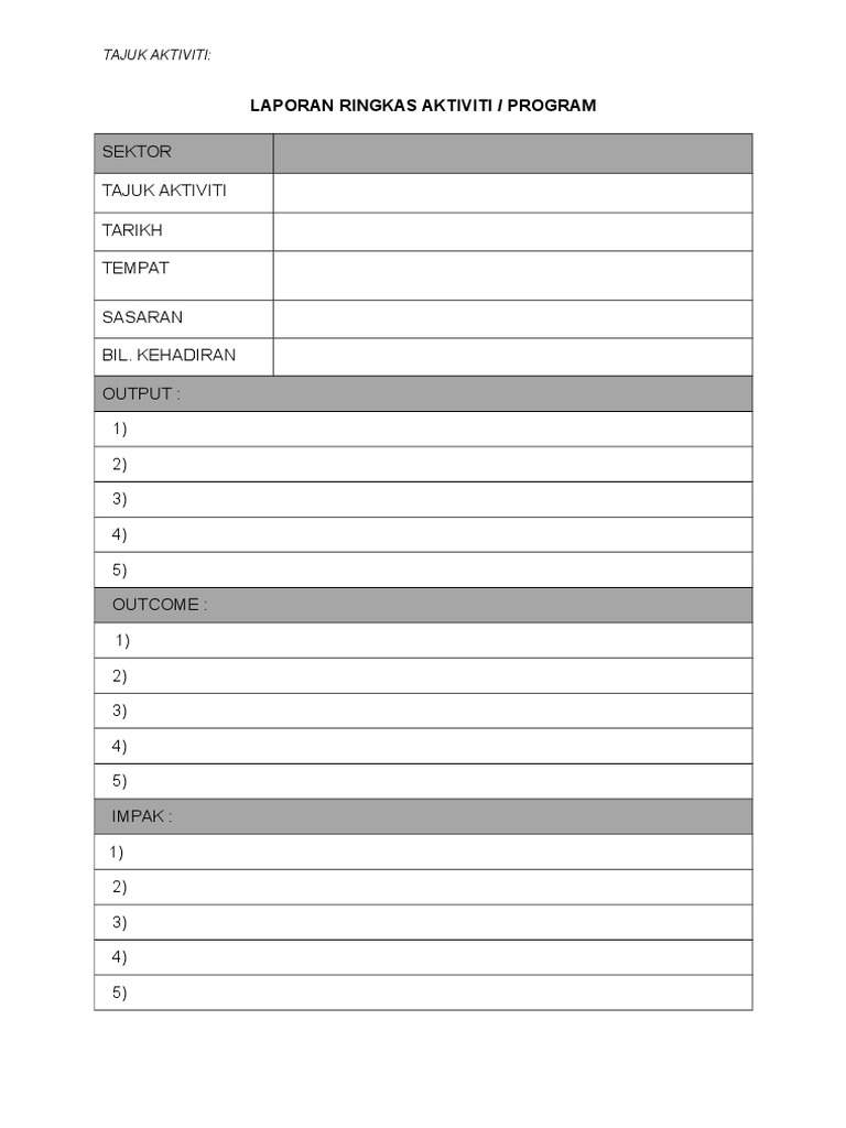 Format Laporan Ringkas Aktiviti Dan Program 2016 | PDF