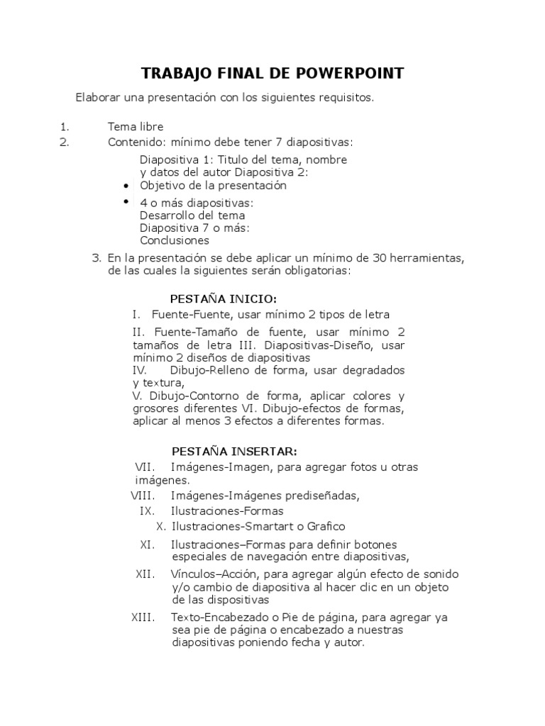 Requisitos para Presentación Final en PowerPoint | PDF