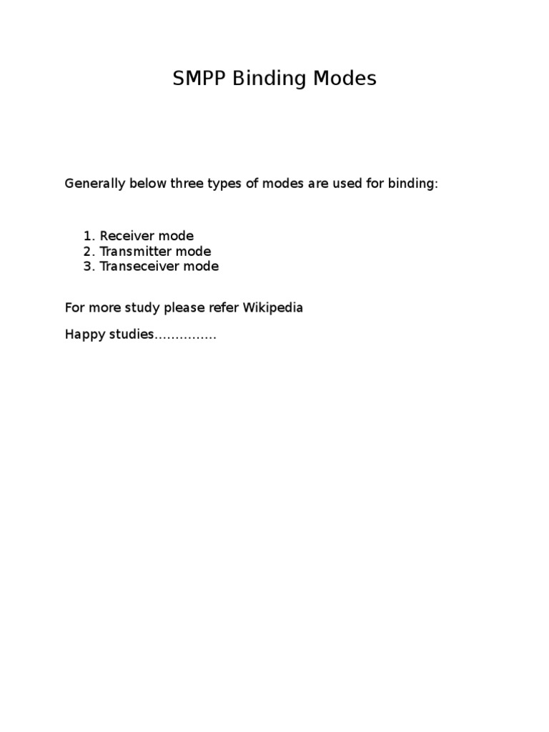 SMPP Binding Modes: Generally Below Three Types of Modes Are Used For ...