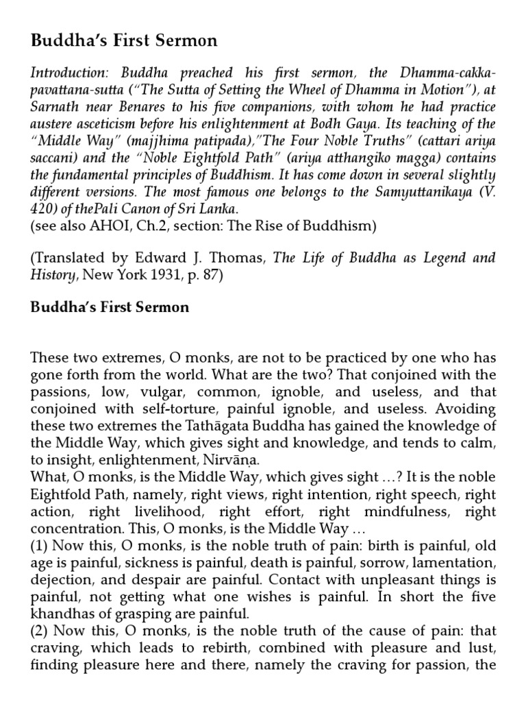 Lord Buddha First Sermon PDF | PDF | Noble Eightfold Path | Gautama Buddha