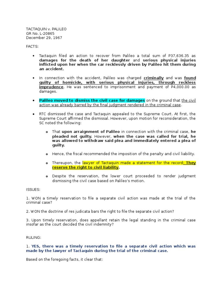 1.CivRev2 - Tactaquin V Palileo | PDF | Plea | Lawsuit