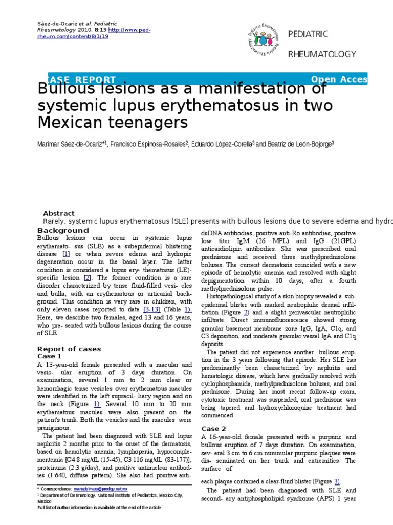 Bullous Lesions As A Manifestation of Systemic Lupus Erythematosus in ...